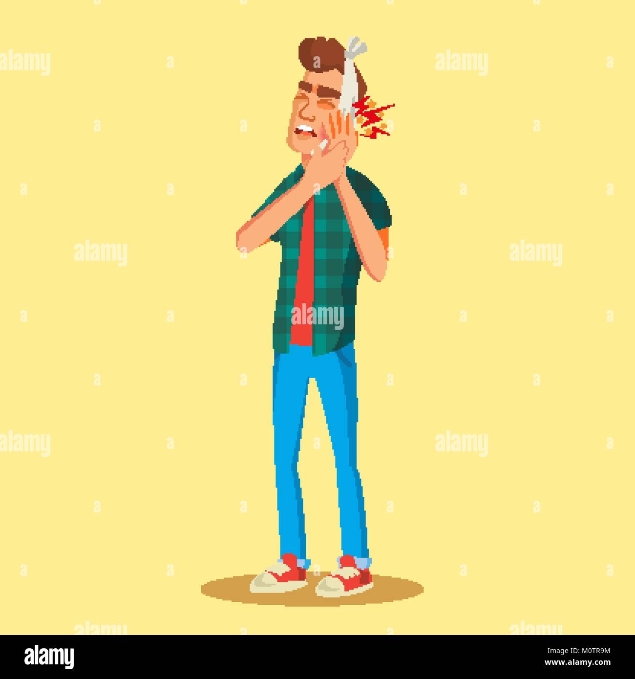 Man With Toothache Vector. Man With Toothache And Bandage. Concept For ...