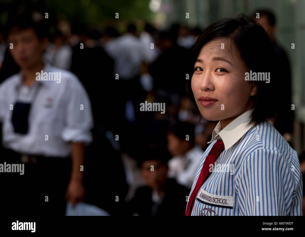 North Korean student woman in the street, Pyongan Province, Pyongyang ...