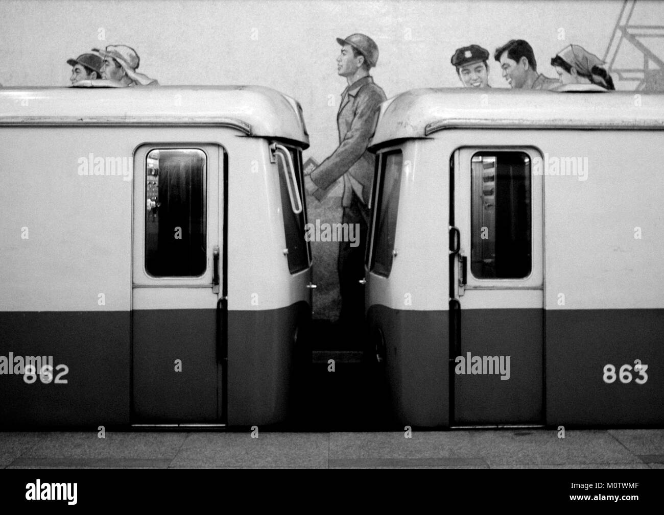 Underground train in Yonggwang station, Pyongan Province, Pyongyang ...