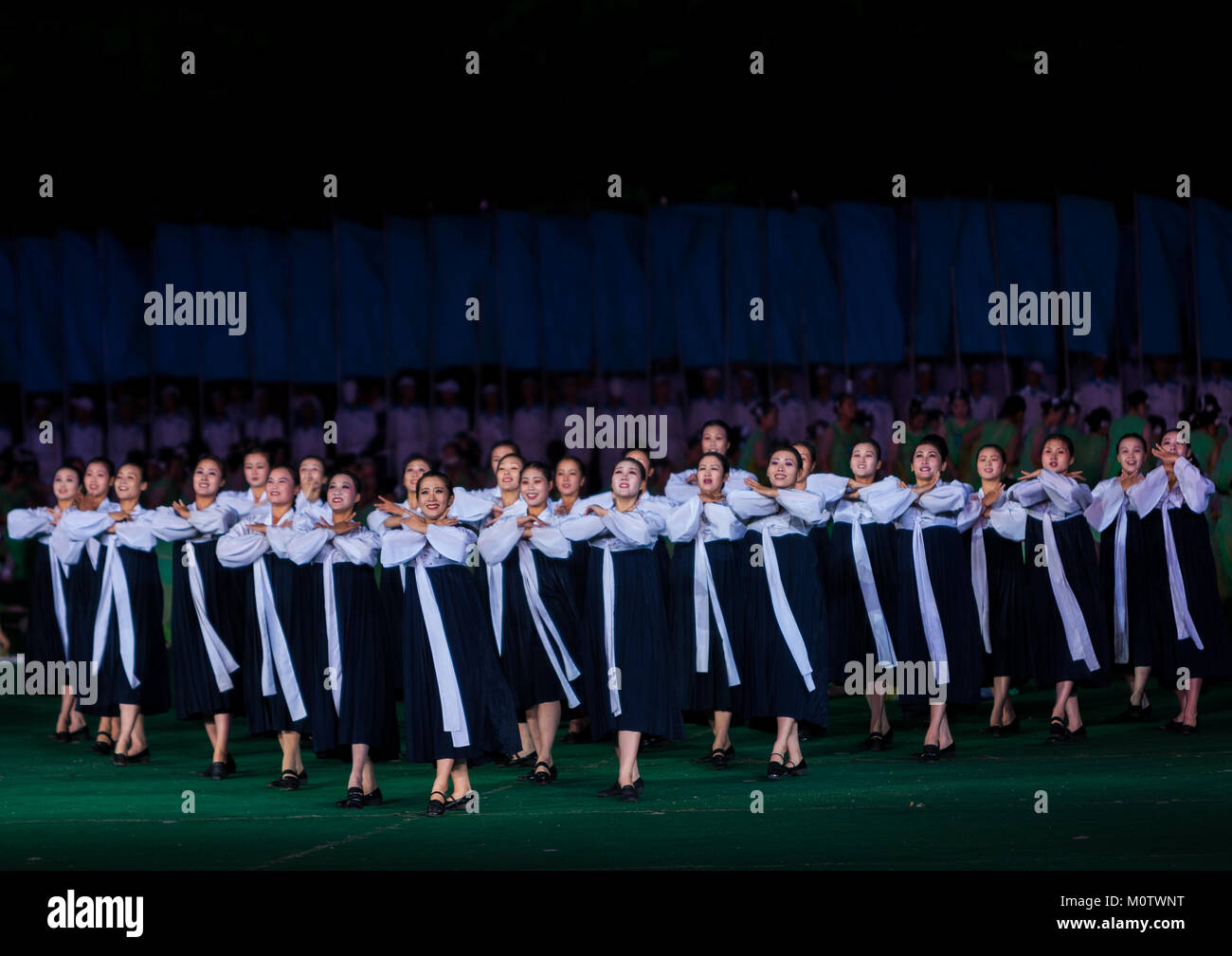 North Korean women dancing in choson-ot during the Arirang mass games ...