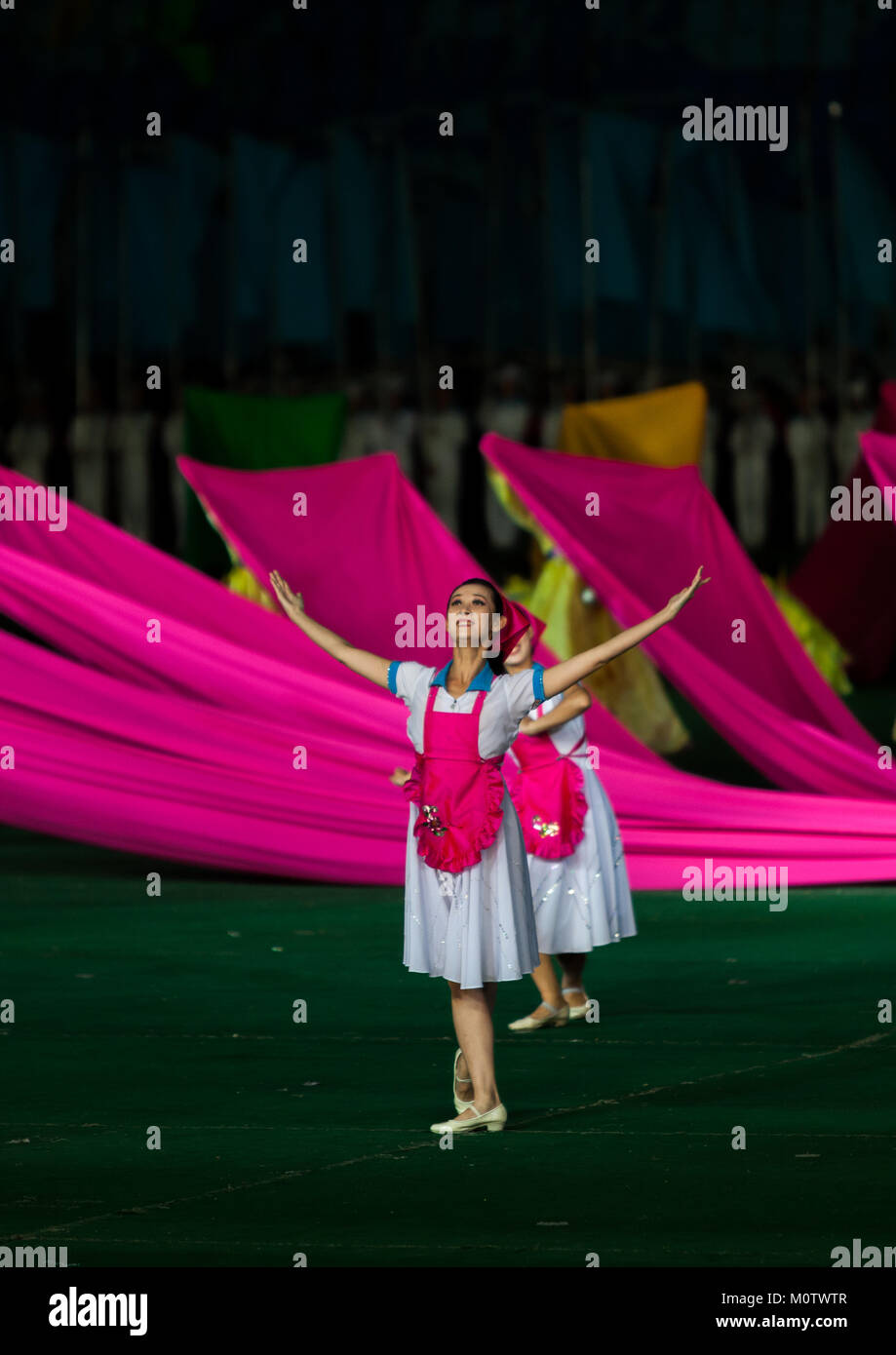 North Korean dancers during the Arirang games in may day stadium ...