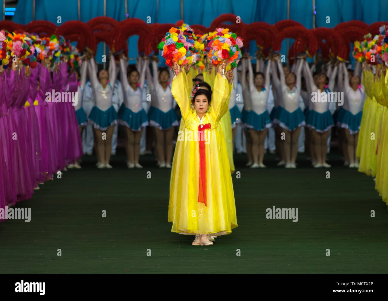 North Korean women dancing in choson-ot during the Arirang mass games ...