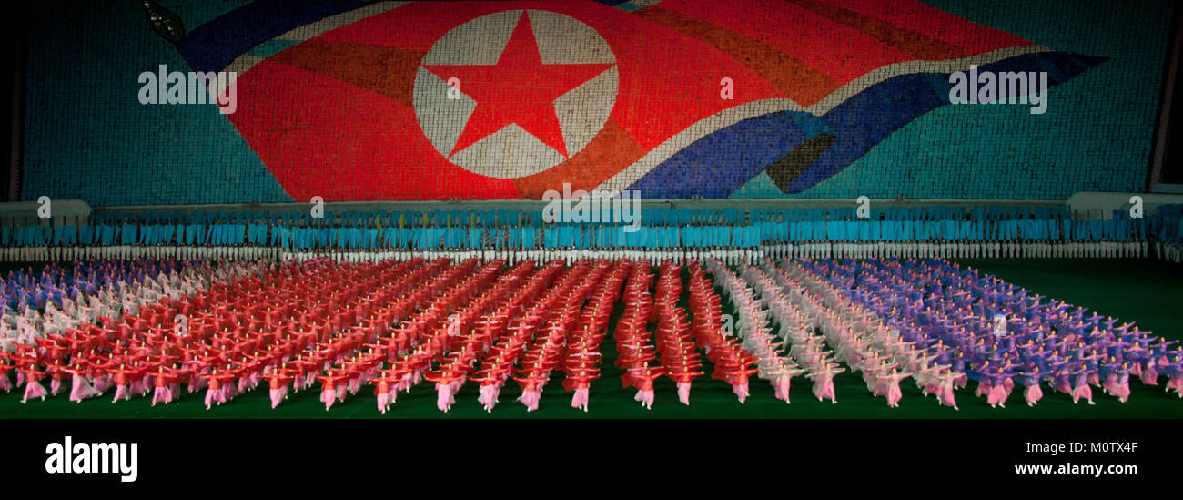 North Korean flag made by human pixels holding up colored boards during ...