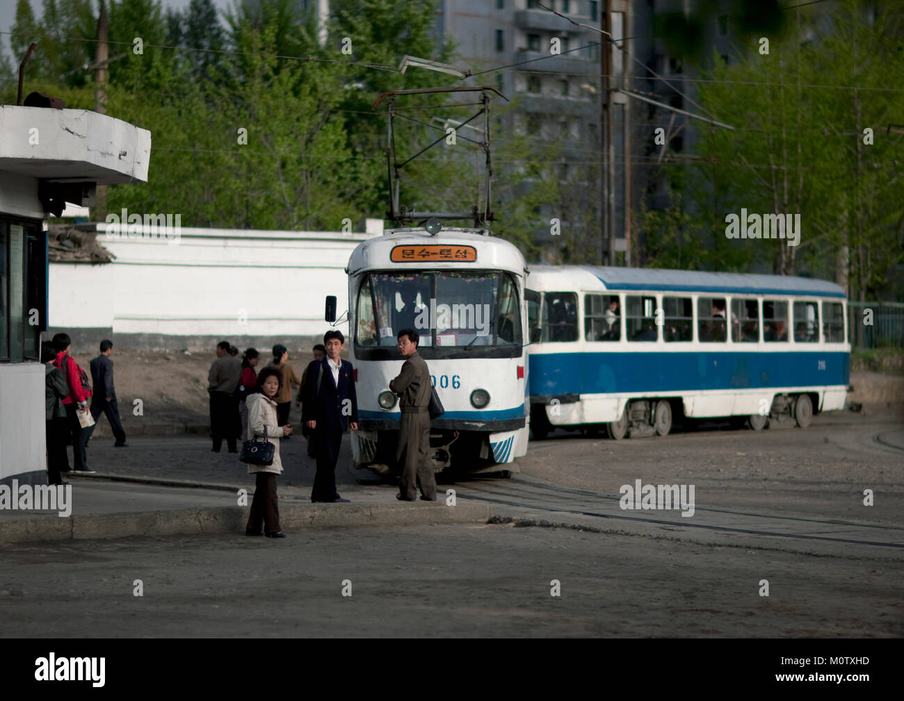 North Korean people taking a tramway, Pyongan Province, Pyongyang ...