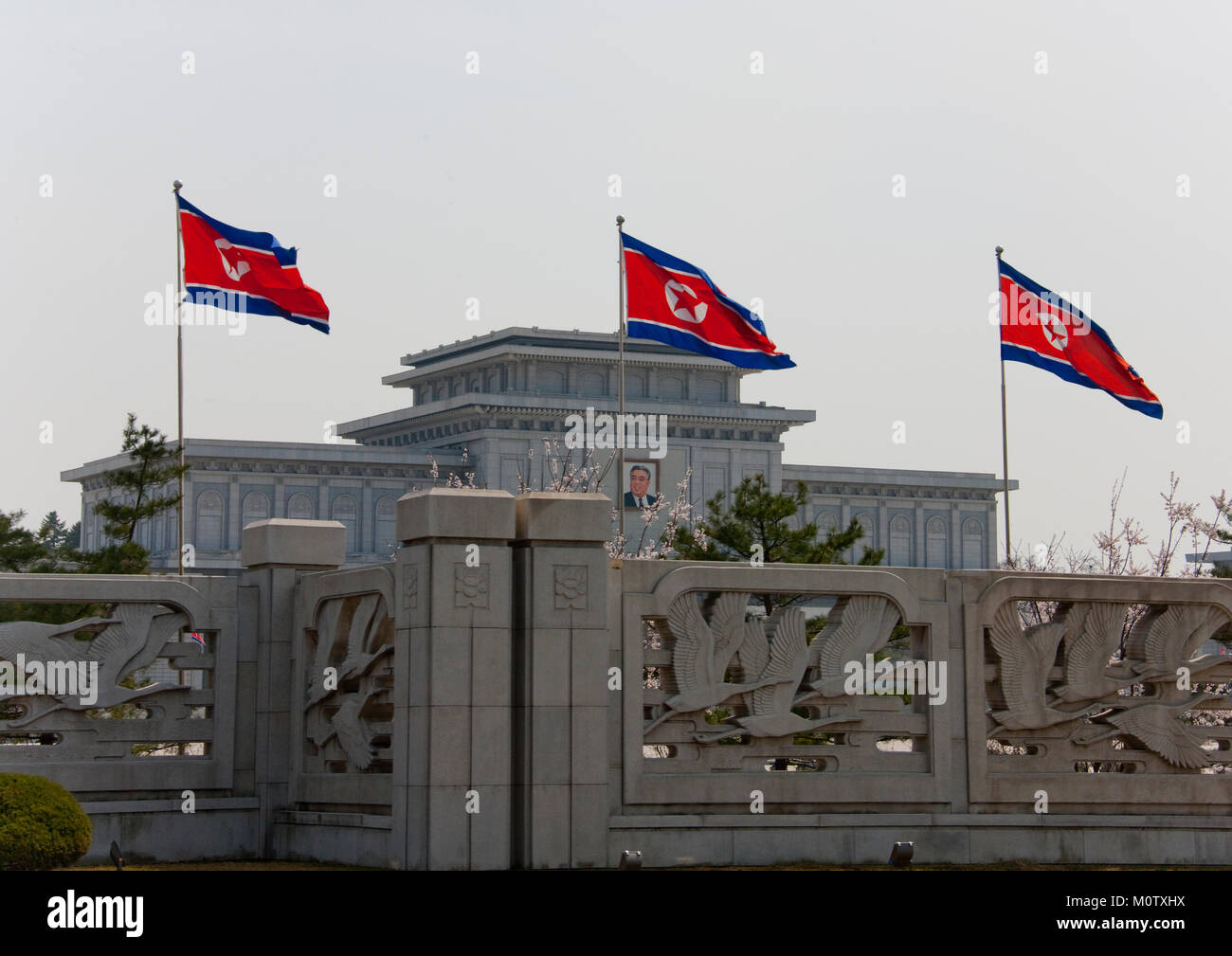 North Korean flags in front of Kumsusan memorial palace, Pyongan ...