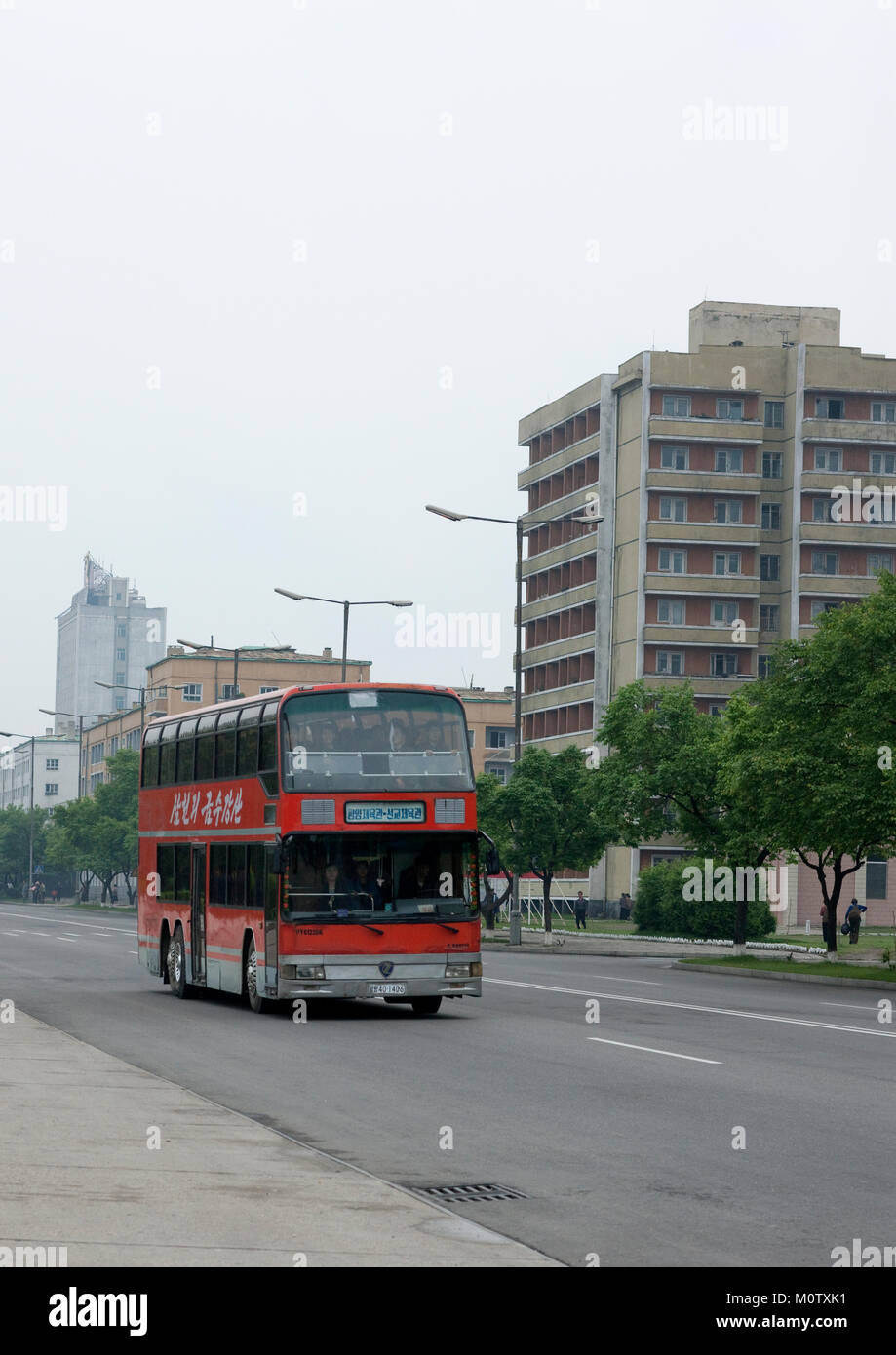 Double decker bus in the street, Pyongan Province, Pyongyang, North ...