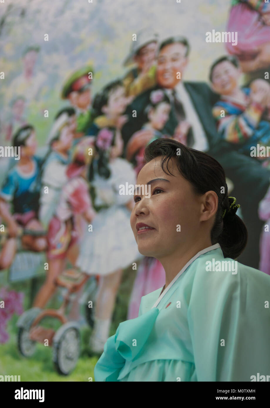 Portrait of a North Korean woman in traditional choson-ot, Ryanggang ...