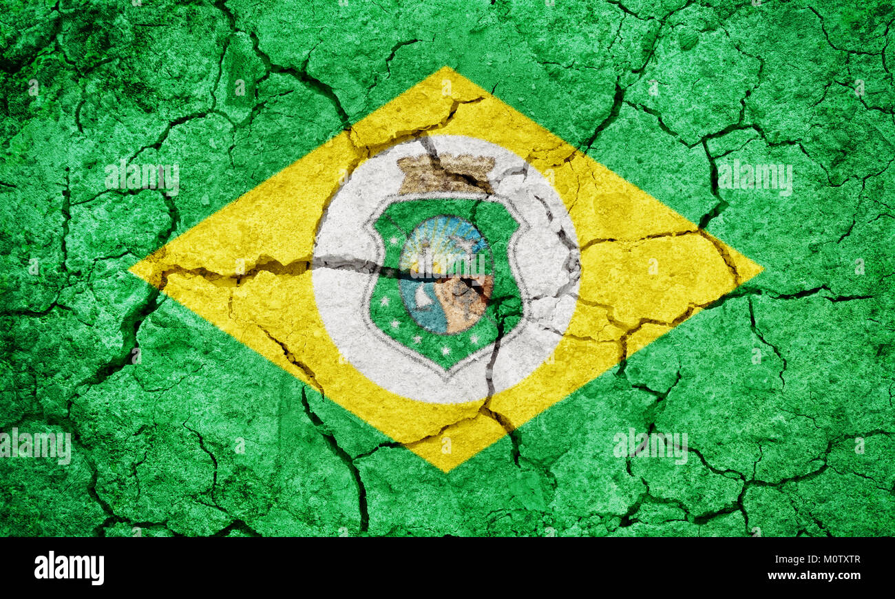 State of Ceara, state of Brazil, flag on dry earth ground texture ...