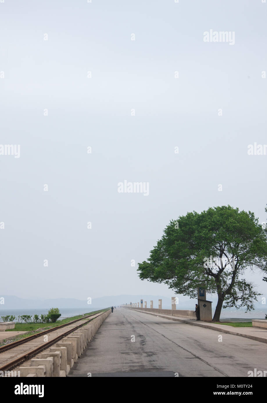 West sea dam with railroad and highway on it on the west sea barrage ...