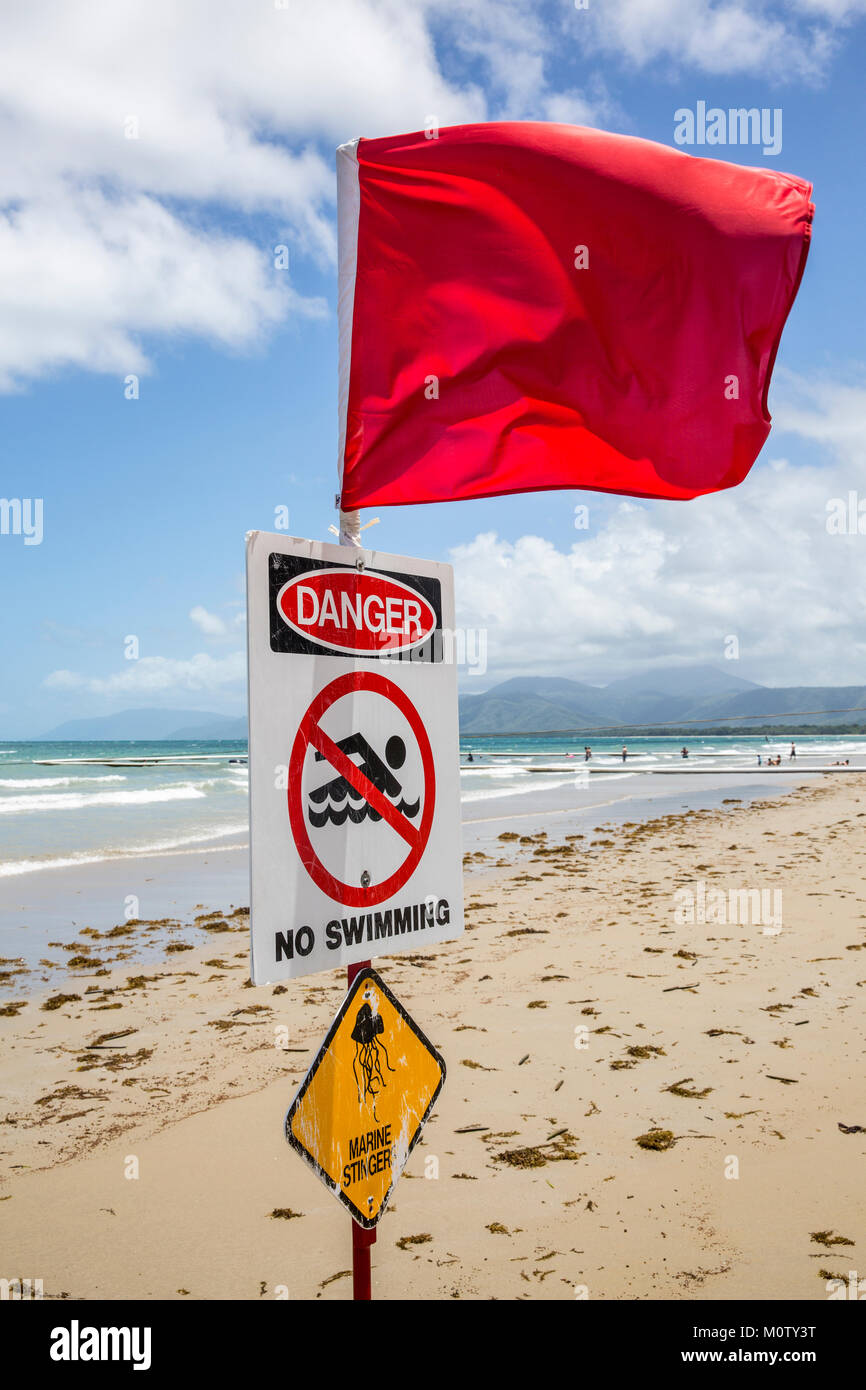 Red flag and warning sign about stingers box jellyfish, cnidarian ...