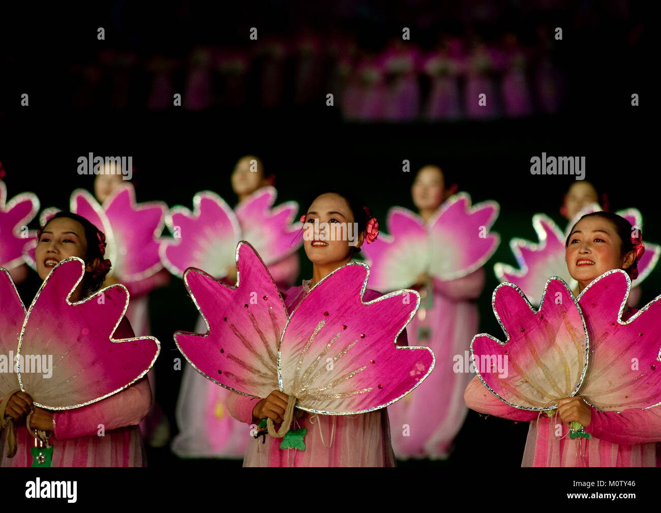 North Korean women dancing in choson-ot during the Arirang mass games ...