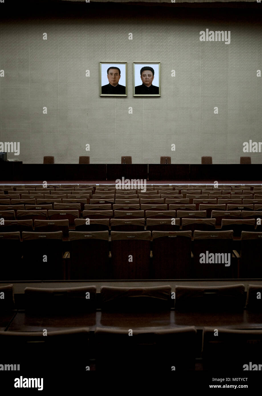 Official portraits of the Dear Leaders inside the Grand people's study ...