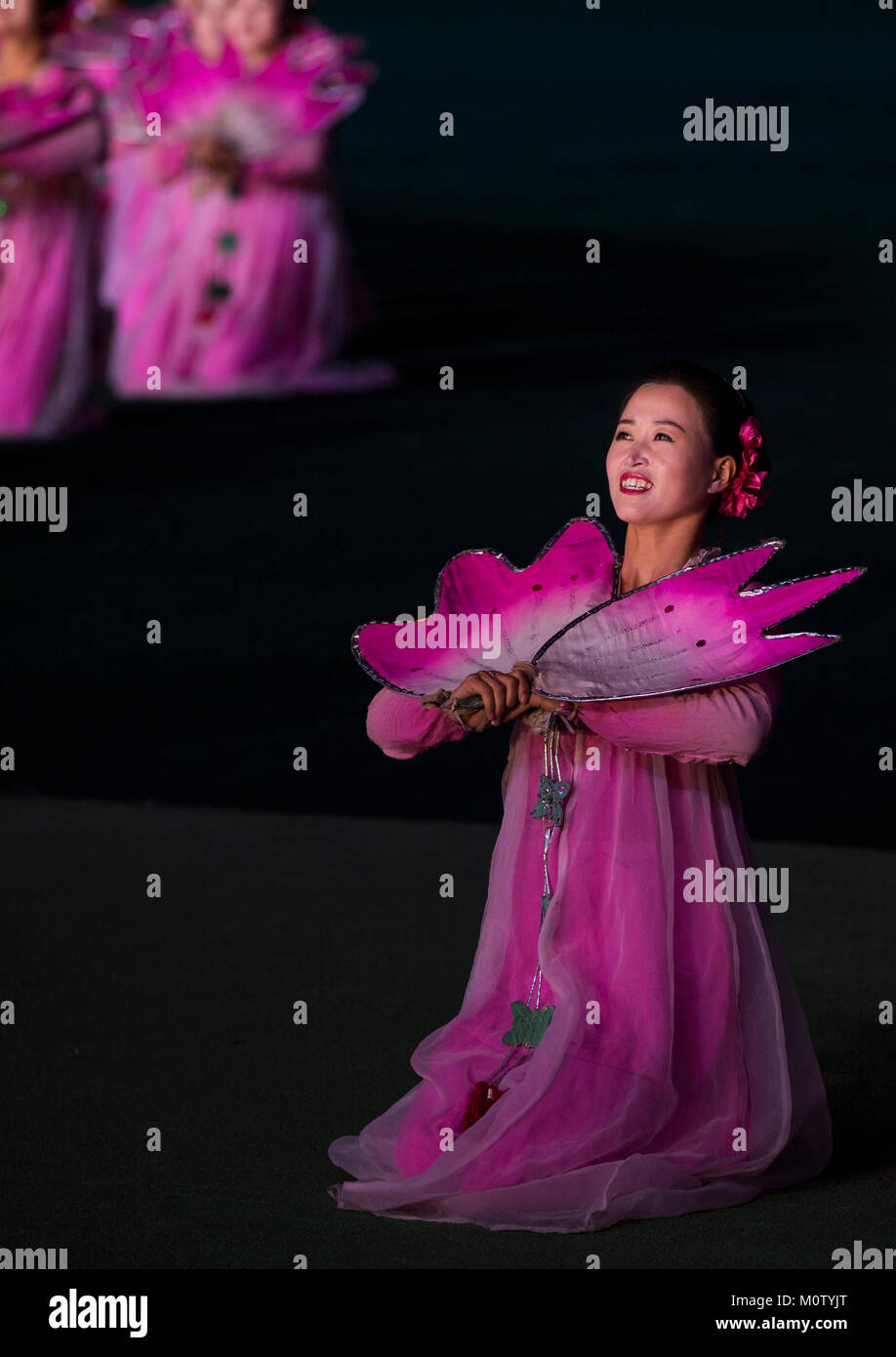 North Korean women dancing in choson-ot during the Arirang mass games ...