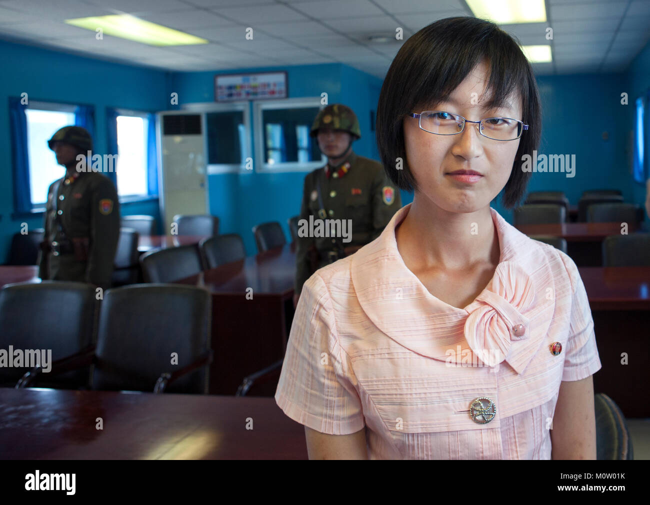 North Korean guide in the conference room of the United Nations on the ...
