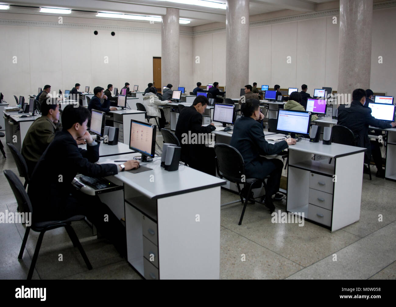 North Korean students using computers in Grand people's study house ...