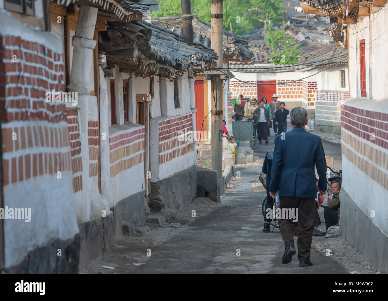 North Korean people in a street of the old quarter, North Hwanghae ...