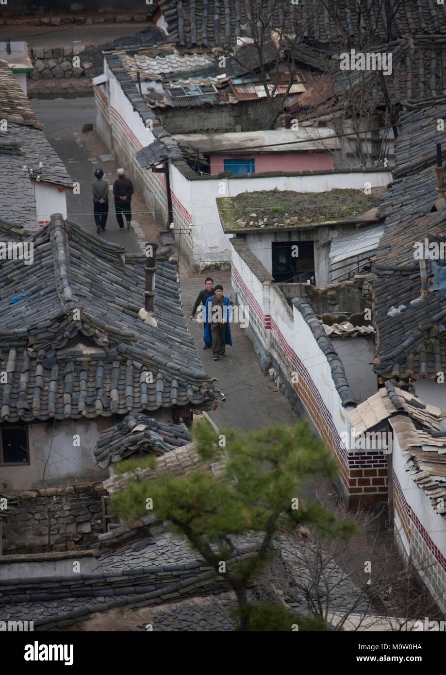 High angle view of the Korean houses in the old town, North Hwanghae ...