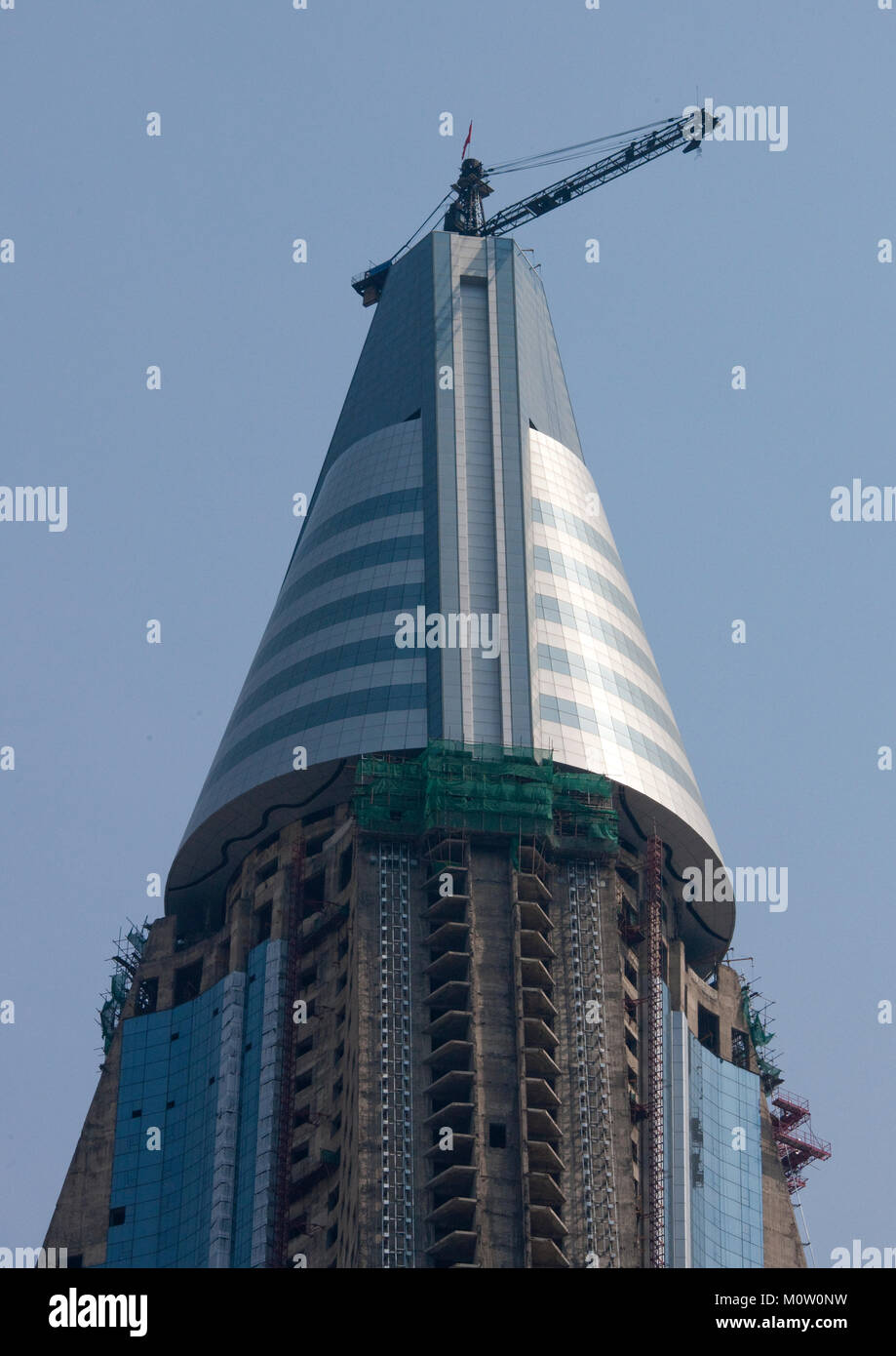 Construction of the pyramid-shaped Ryugyong hotel, Pyongan Province ...