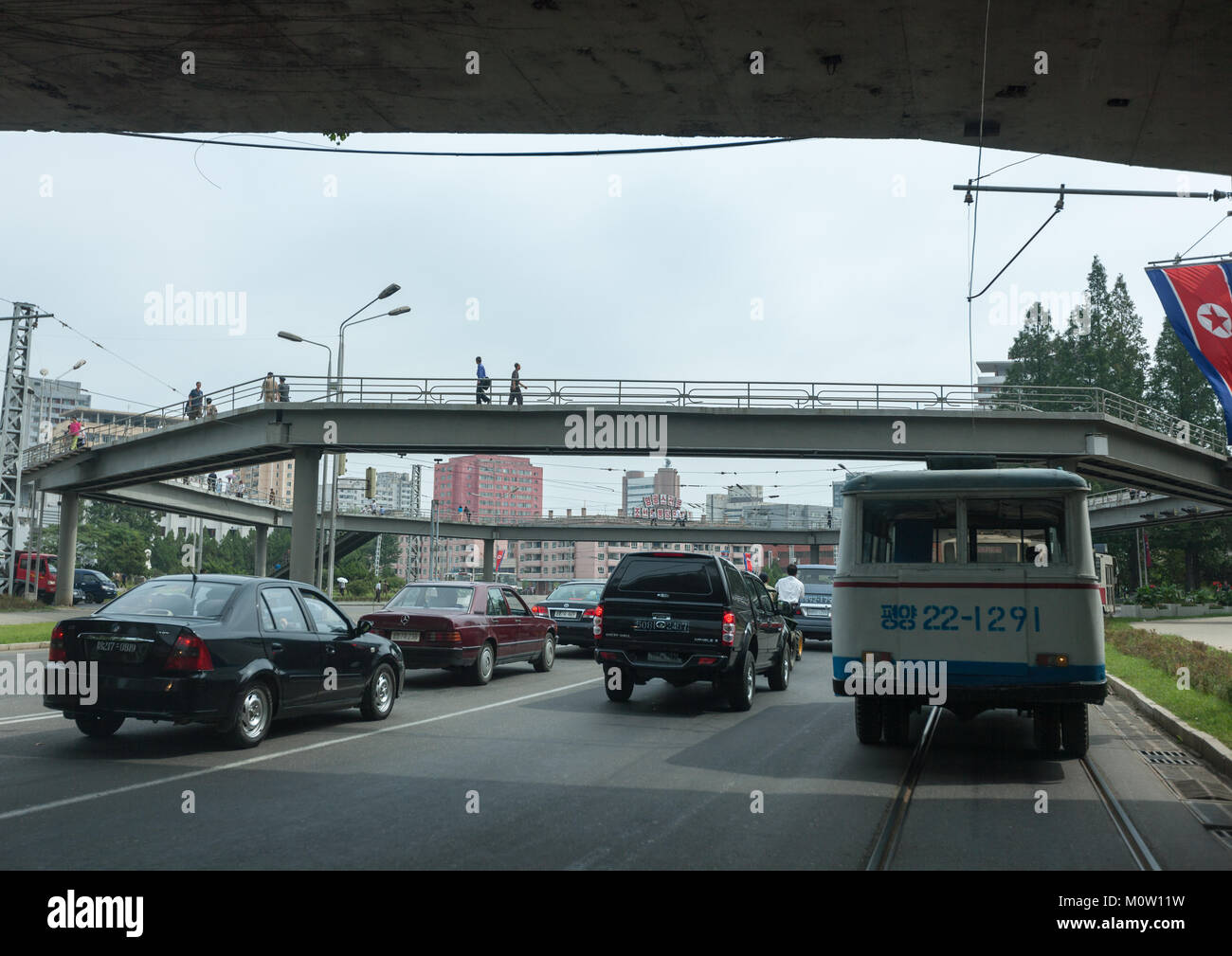 Traffic jam in the city center, Pyongan Province, Pyongyang, North ...
