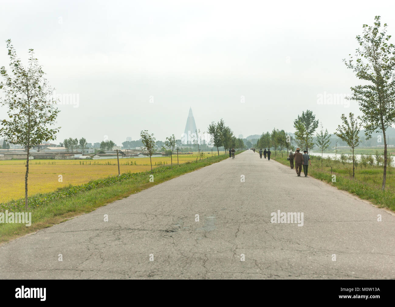 North Korean people along a rural road in the countryside, Pyongan ...