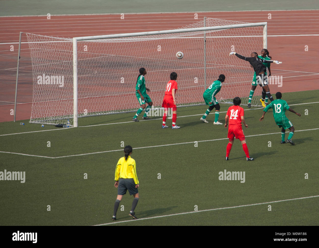 North Korea team scoring against nigeria in Kim il Sung stadium during ...