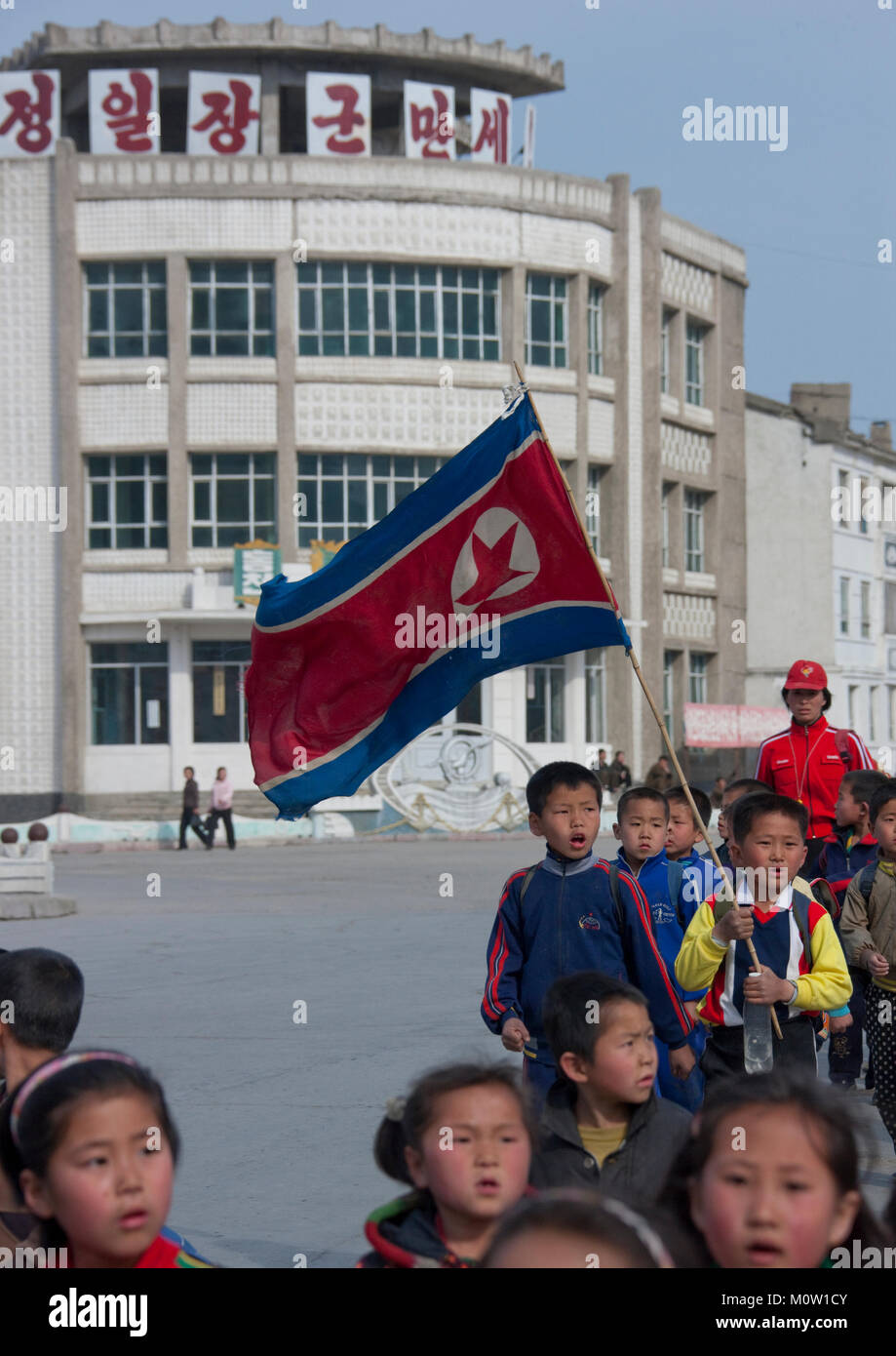 North Korean children parading in the streets on the international ...