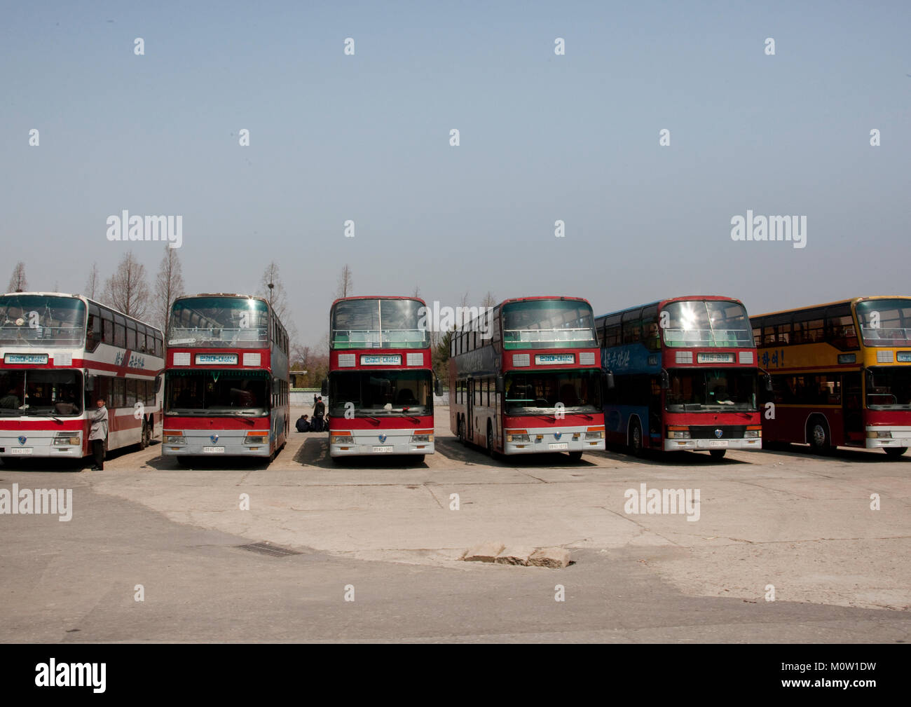 Double deck bus terminal, Pyongan Province, Pyongyang, North Korea ...
