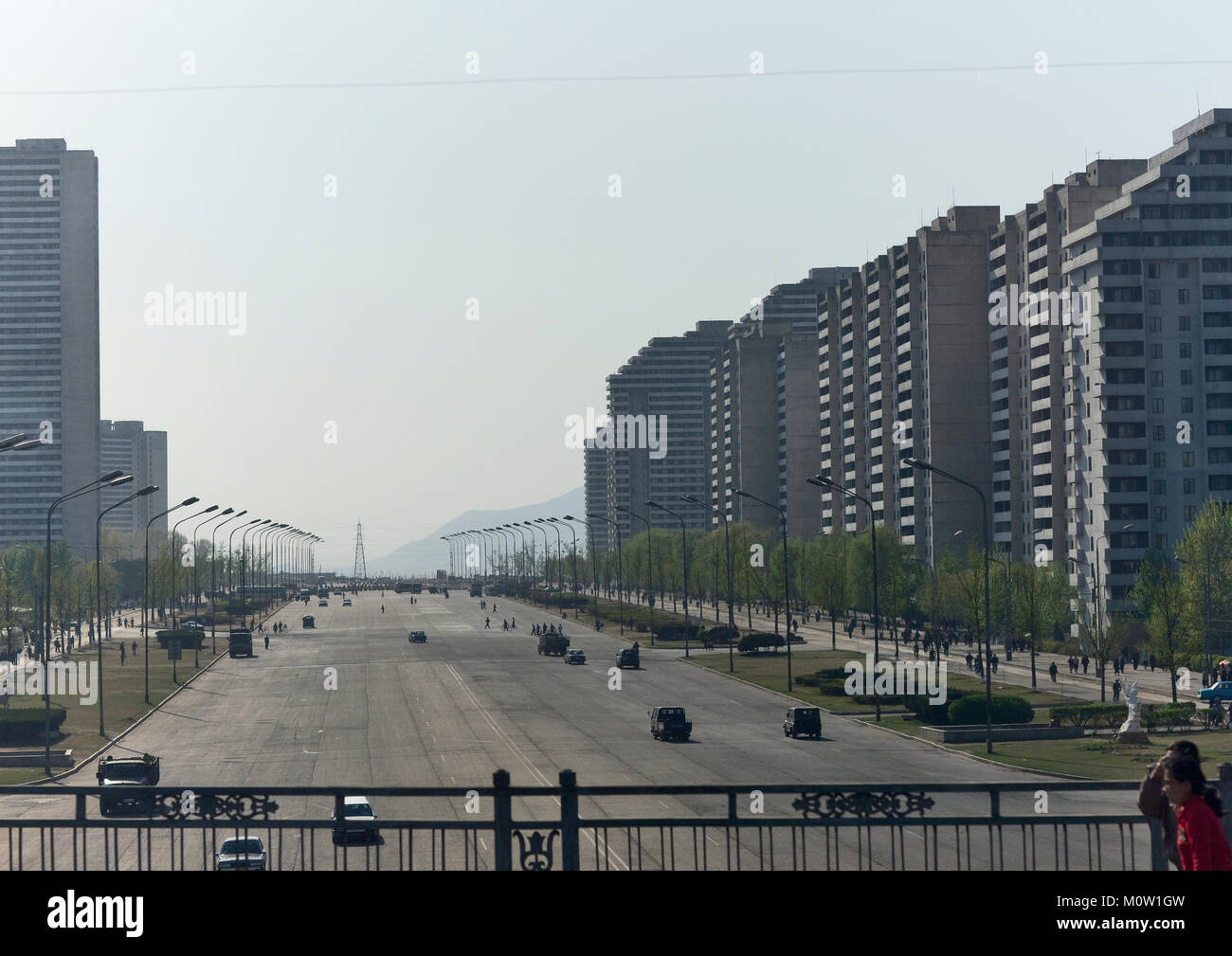 Buildings on thongil street, Pyongan Province, Pyongyang, North Korea ...