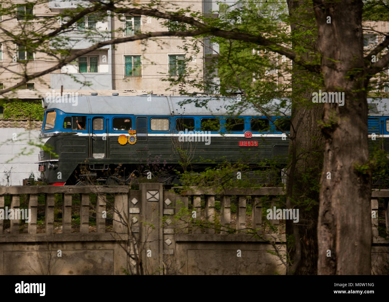 North Korean train passing in the city, Pyongan Province, Pyongyang ...