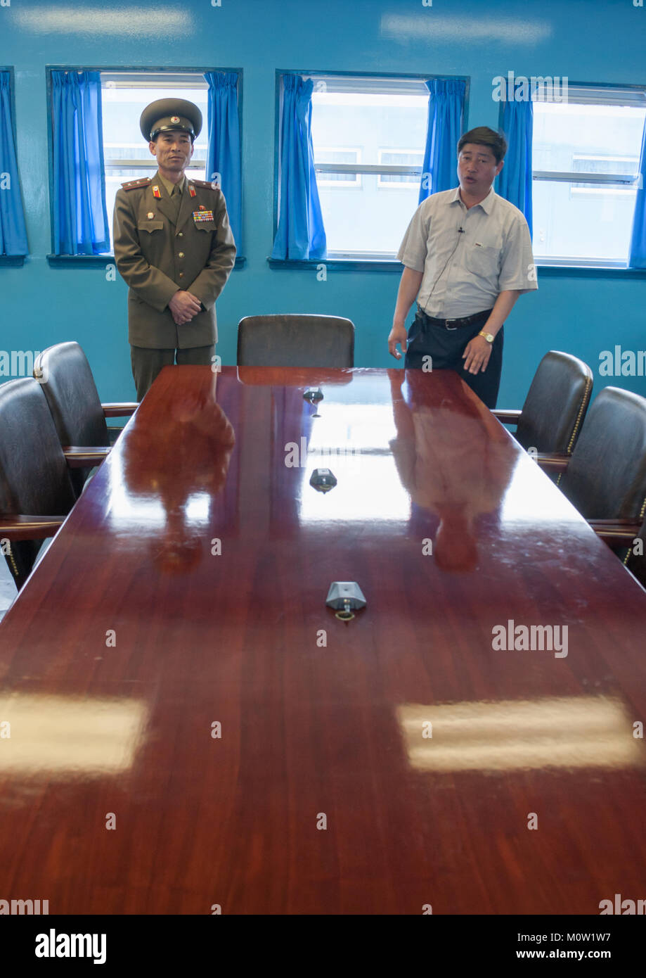 North Korean soldier and a guide in the conference room of the United ...