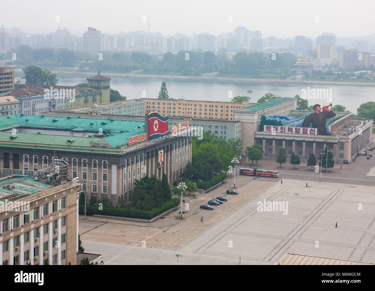 High angle view of Kim il Sung square, Pyongan Province, Pyongyang ...