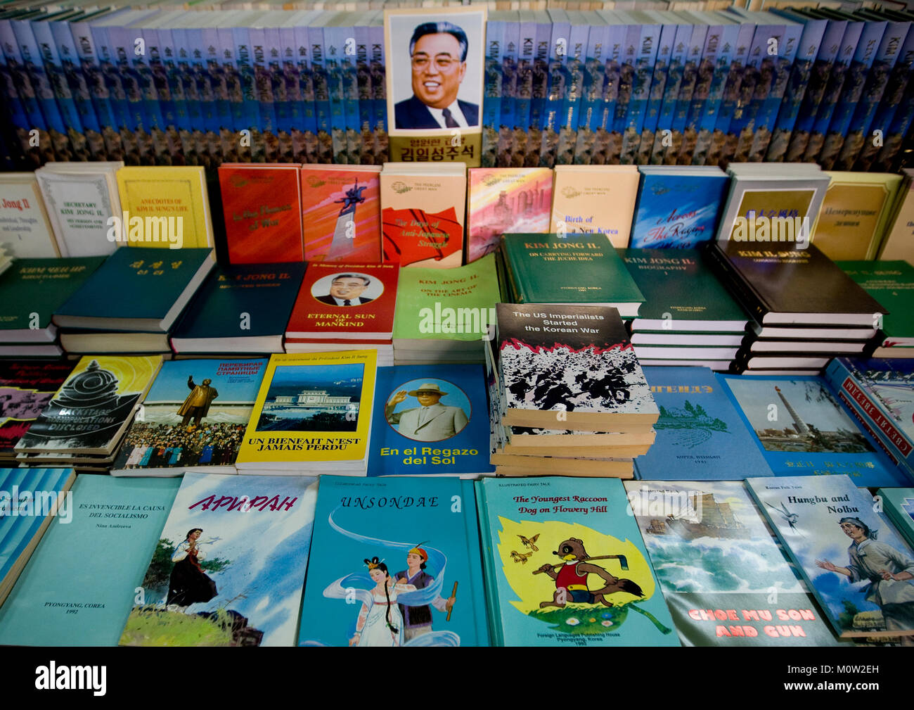 North Korean propaganda books for sale in a library, Pyongan Province ...