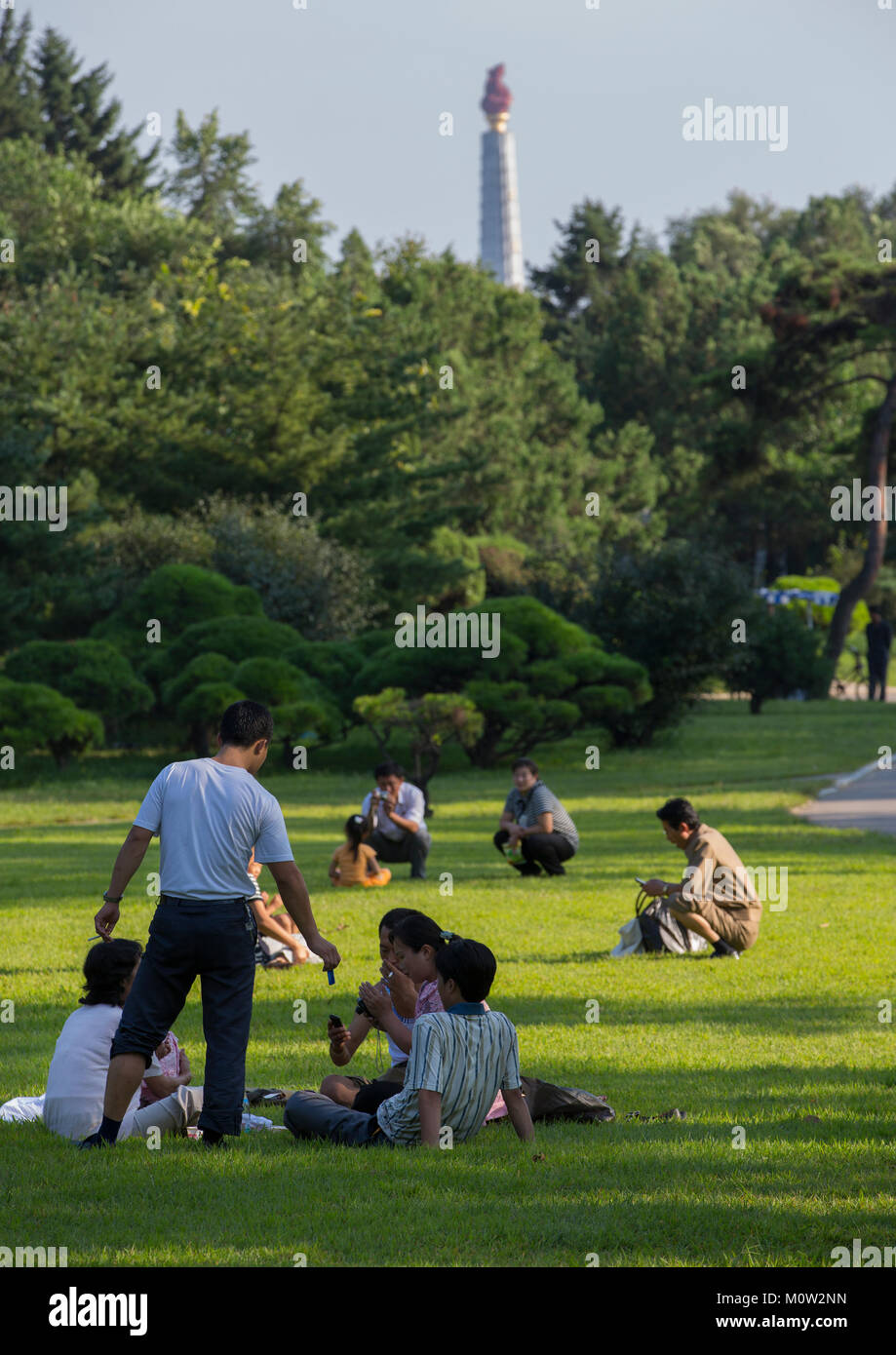 North Korean people having picnic in a park on september 9 day of the ...