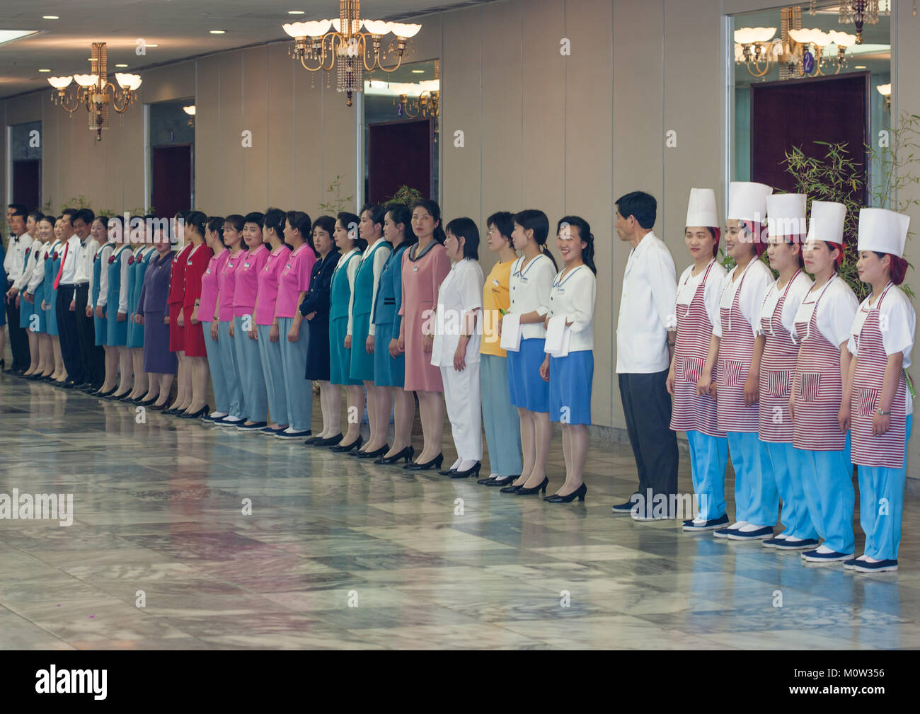 Morning inspection of employees in Yanggakdo international hotel ...
