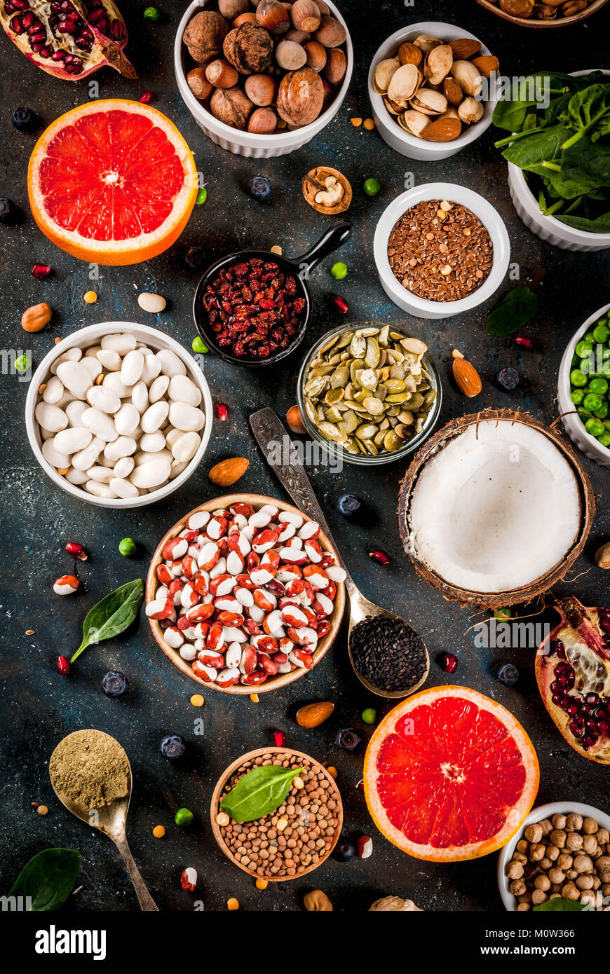 Set of organic healthy diet food, superfoods - beans, legumes, nuts ...