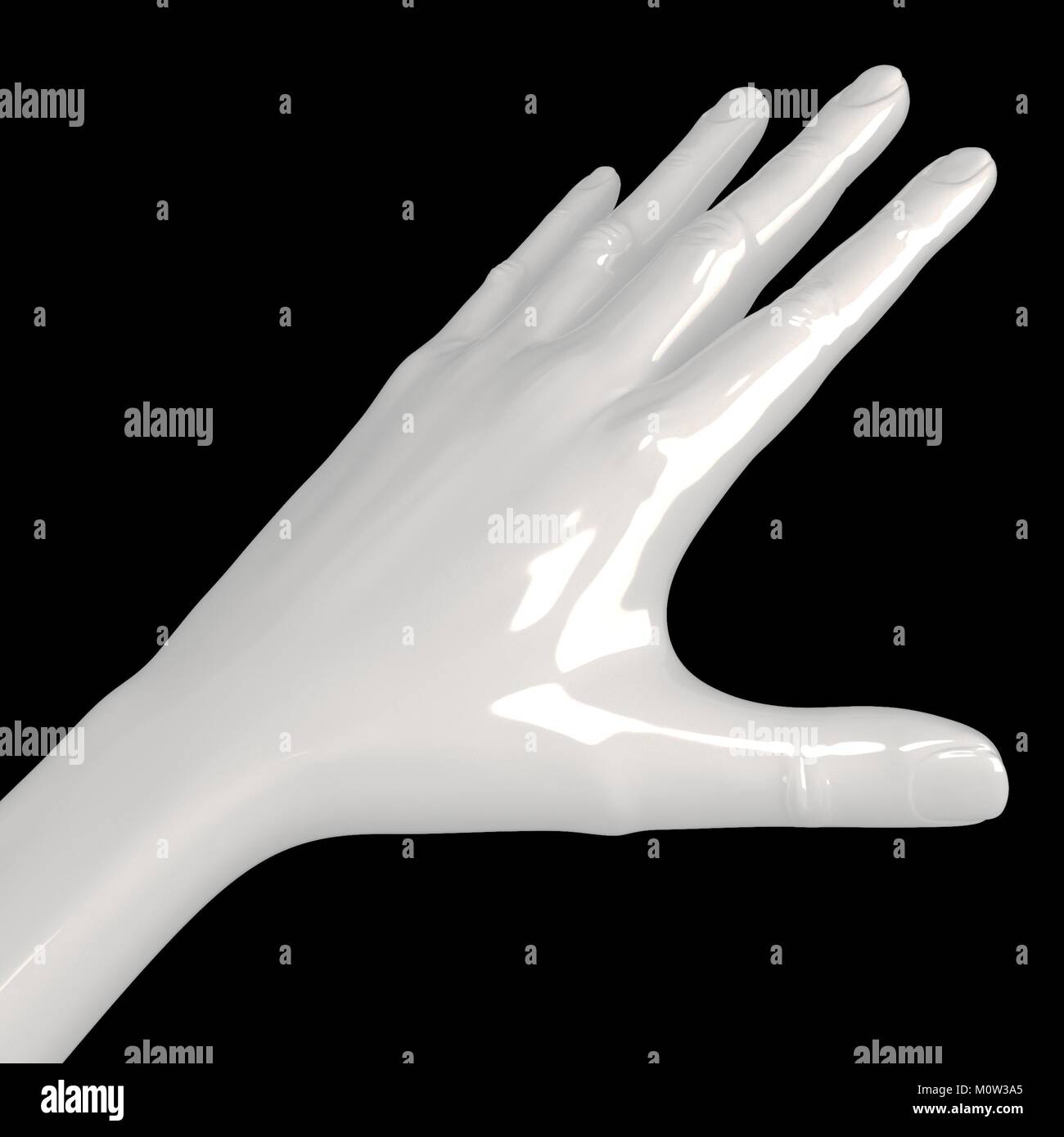 Female hand 3d rendering, material plastic white isolated on black ...