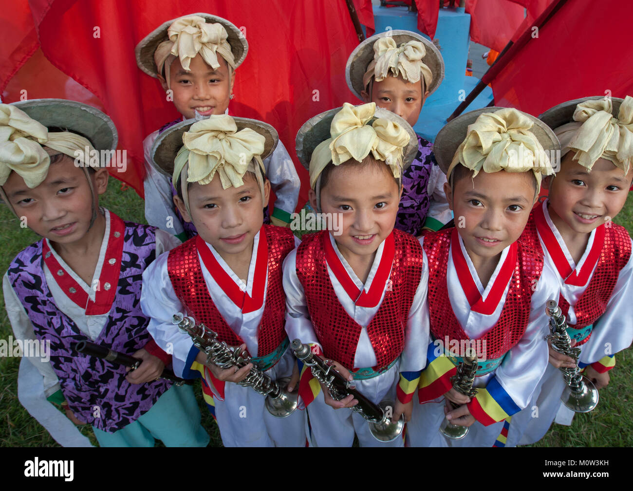 Pungmul children artists during the celebration of the 60th anniversary ...