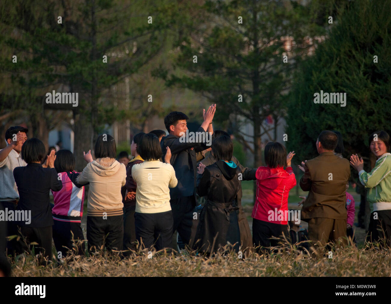 North Korean young people dancing in a park, Kangwon Province, Wonsan ...