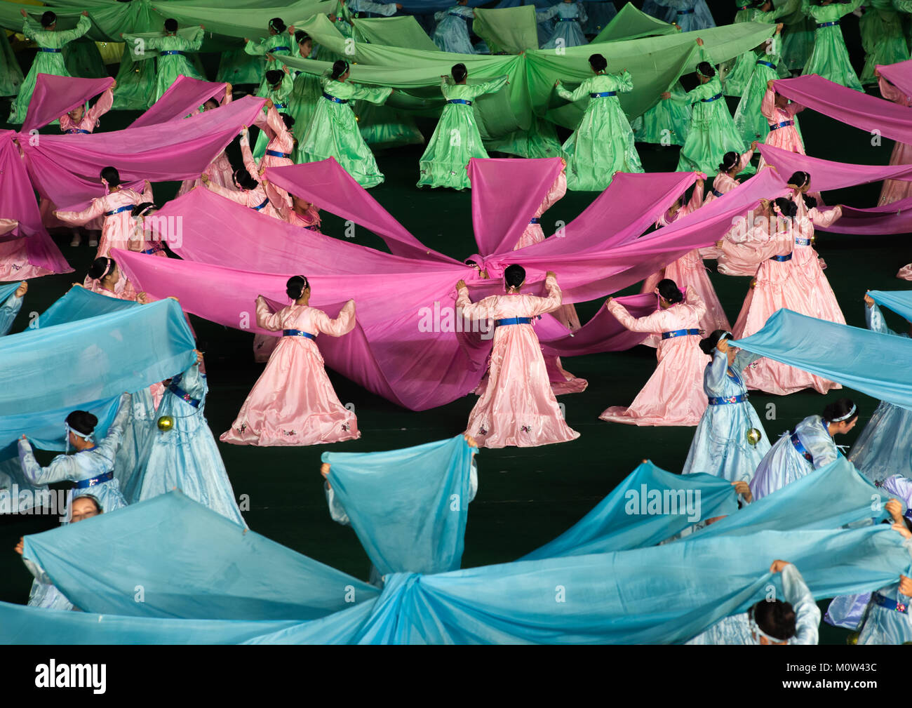 North Korean women dancing in choson-ot during the Arirang mass games ...