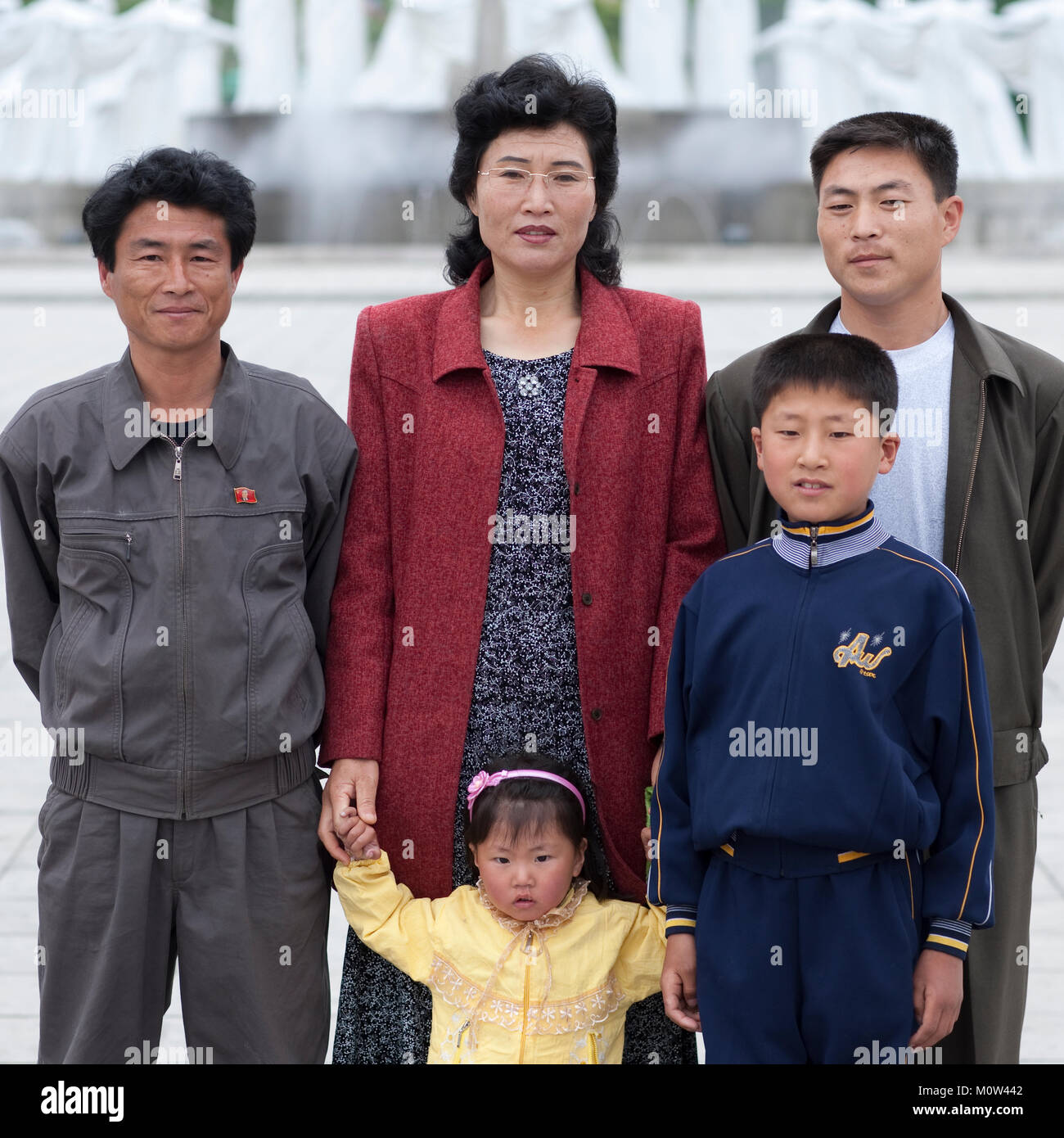 North Korean family posing in the street, Pyongan Province, Pyongyang ...