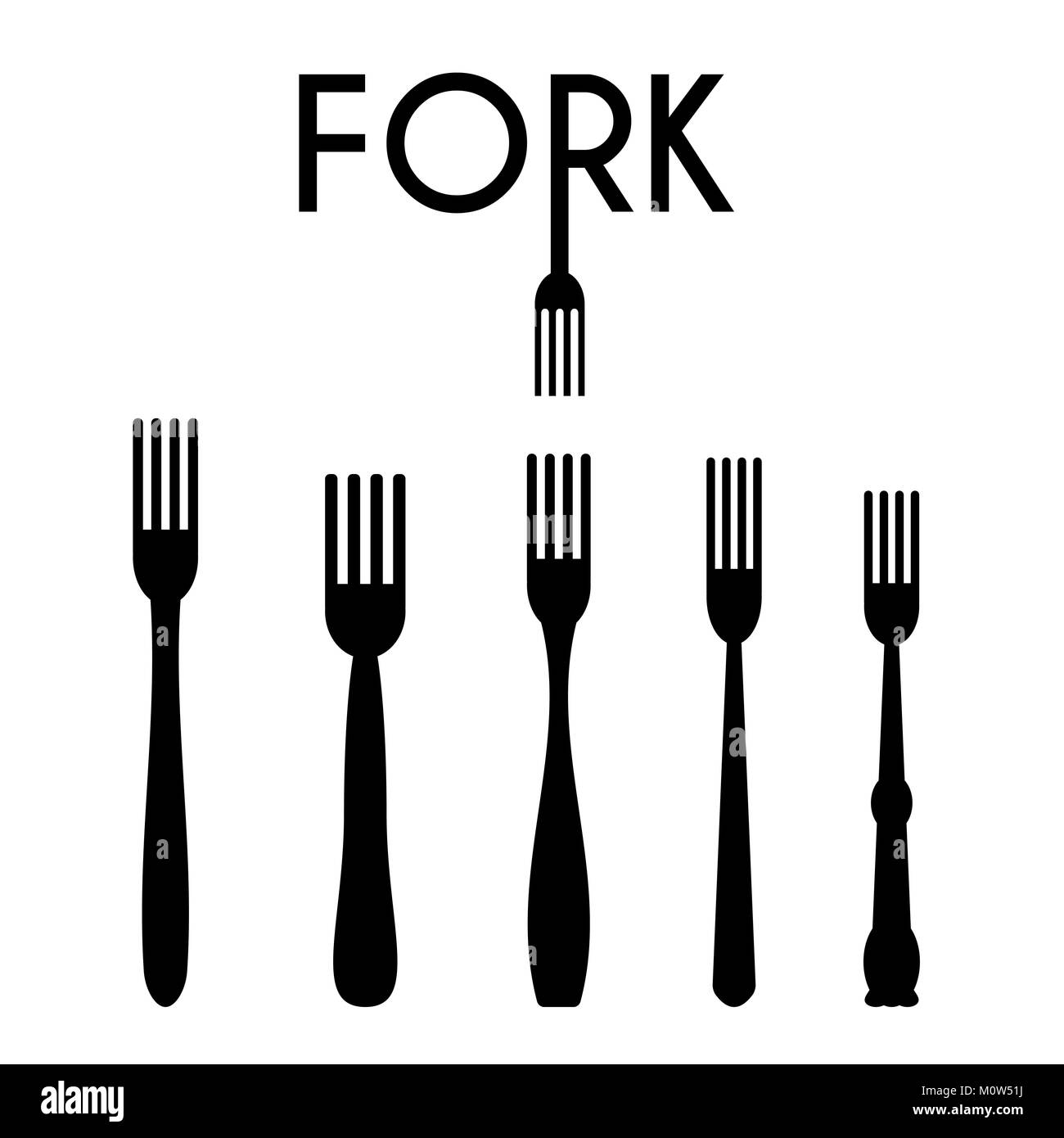 Set of Fork Silhouettes Isolated on White Background Stock Photo - Alamy