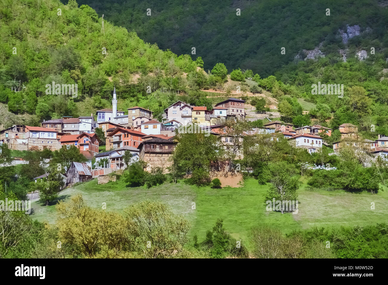 Small Macedonian muslim village located on a mountain near Albania ...