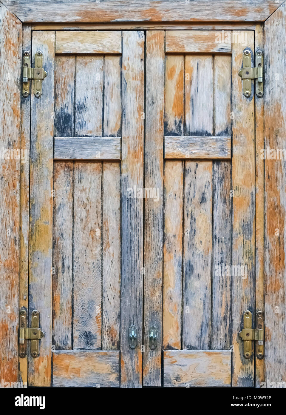 Closeup of an old closed wooden window of a house in a Macedonian ...