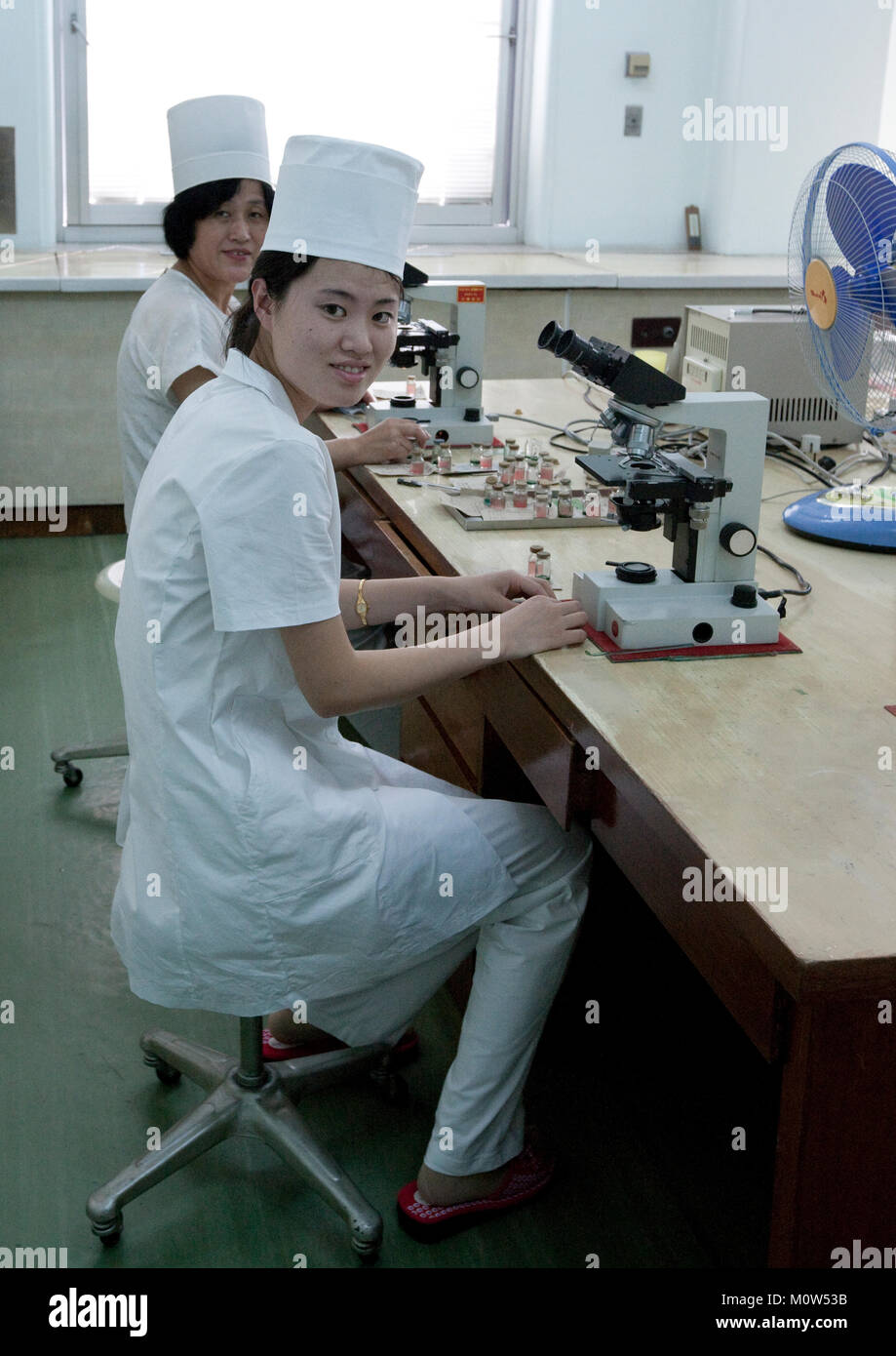Laboratory assistants with stethoscopes in a maternity hospital ...