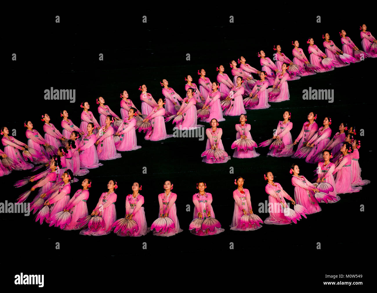 North Korean women dancing in choson-ot during the Arirang mass games ...