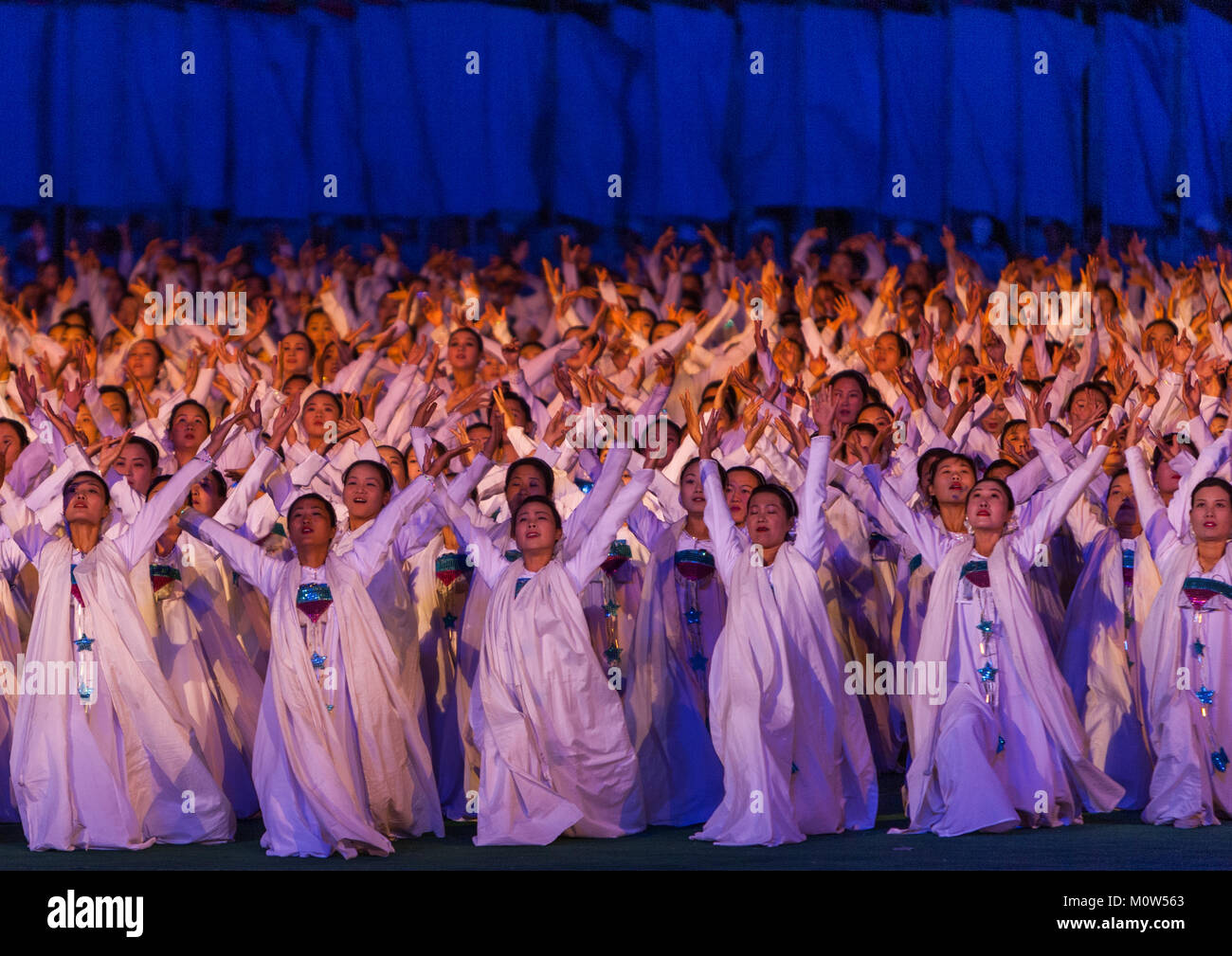 North Korean women dancing in choson-ot during the Arirang mass games ...