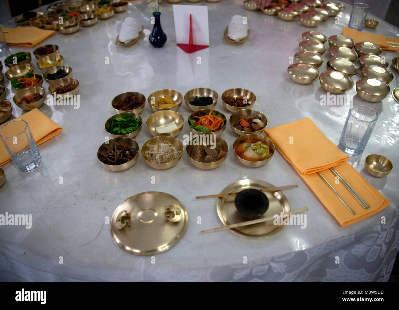 Traditional meal for tourists in a Korean restaurant, North Hwanghae ...
