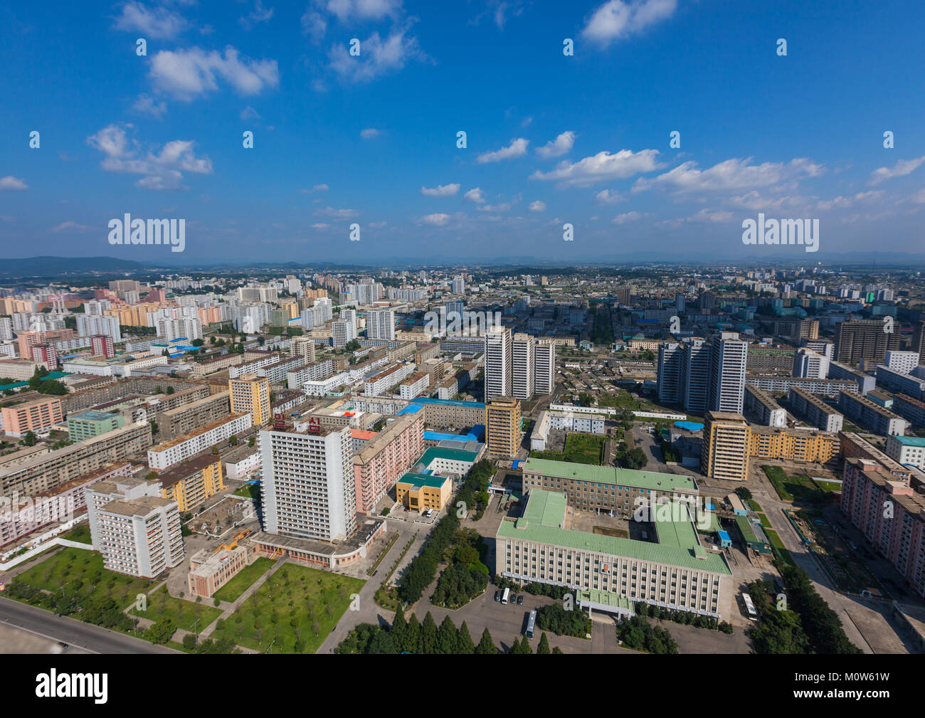 High angle view of buildings in the city center, Pyongan Province ...