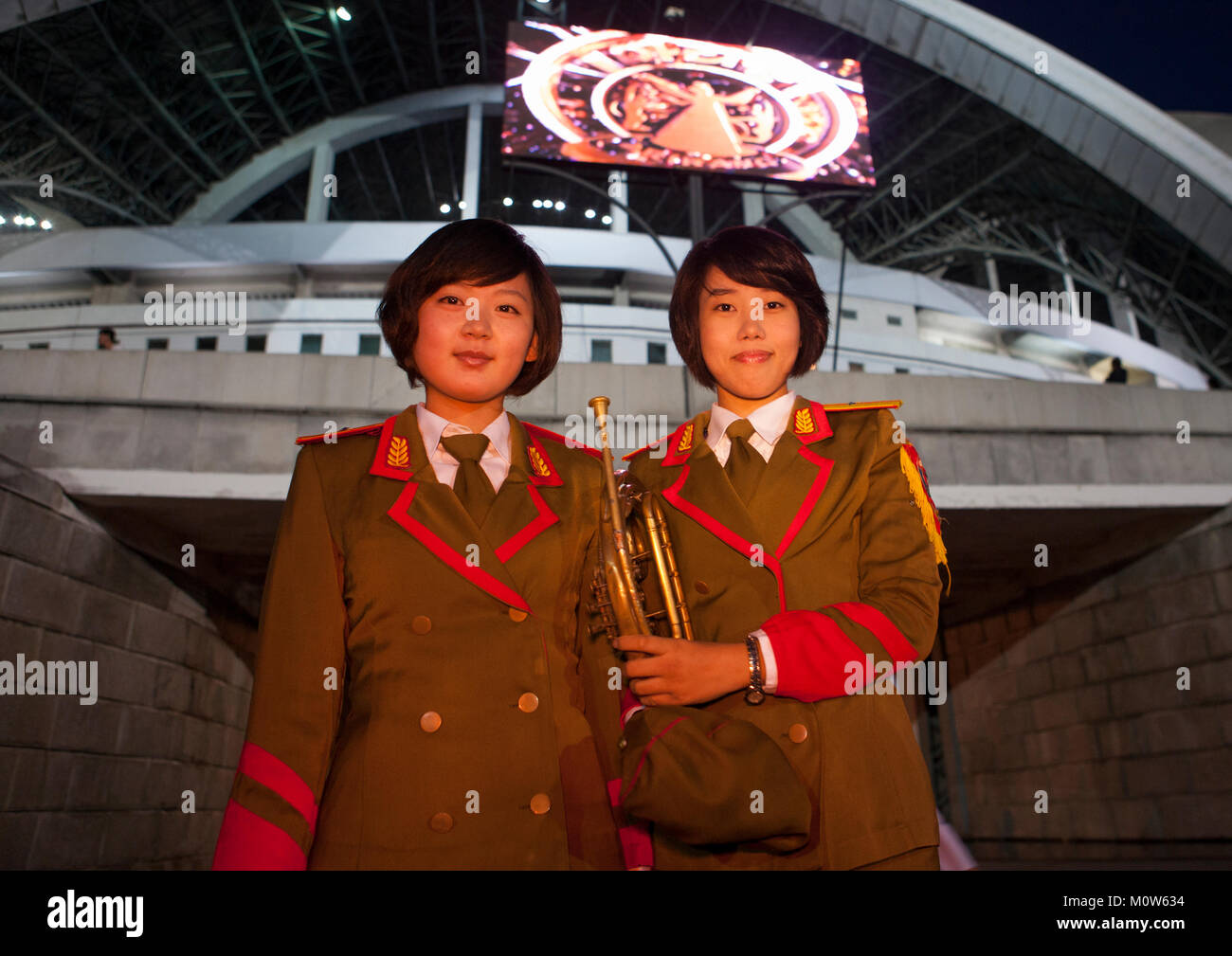 North Korean military musicians before the Arirang mass games outside ...