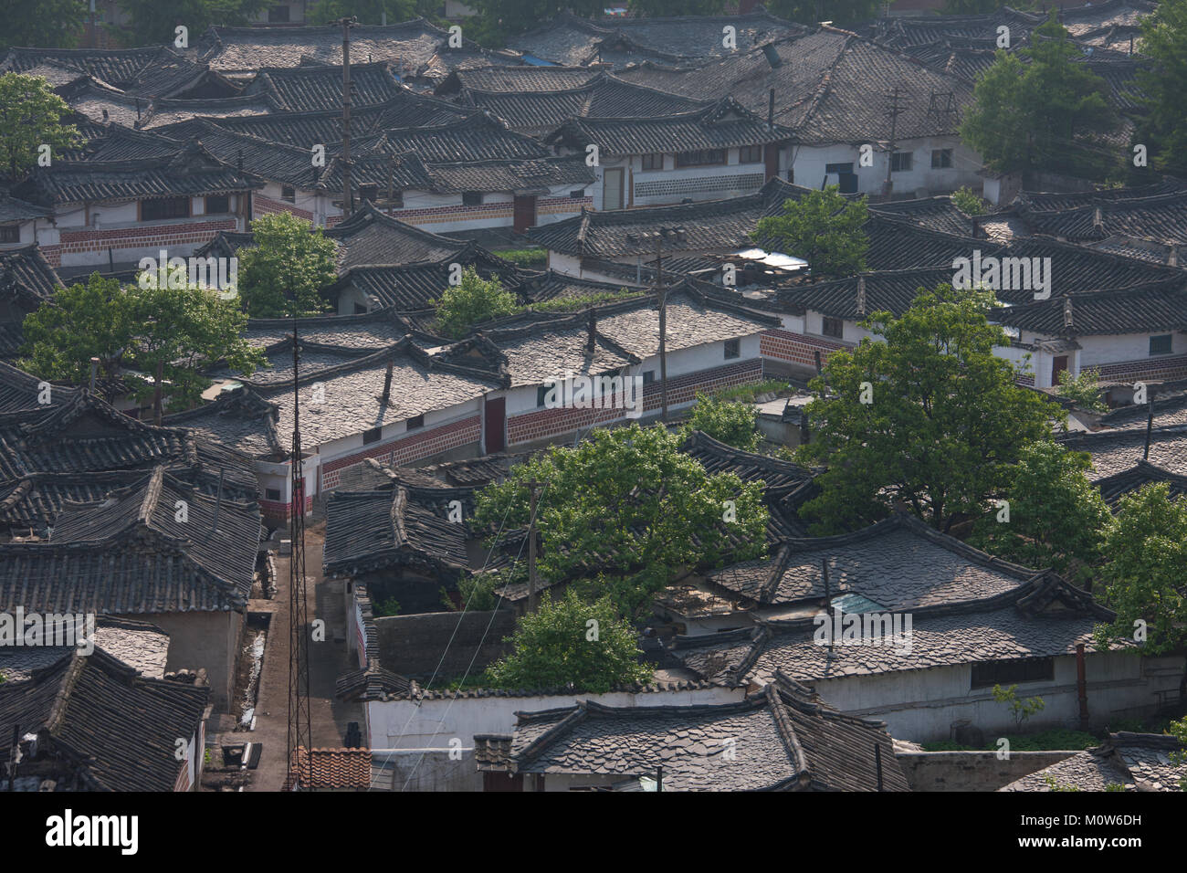 High angle view of the Korean houses in the old town, North Hwanghae ...